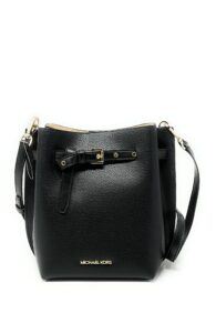 michael kors emilia small drawstring bucket bag in (black/gold)