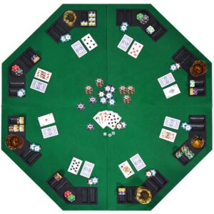 evieun 48" 8-player foldable poker table top, casino texas hold'em layout, portable anti-slip blackjack poker table mat with carrying bag for family games casino