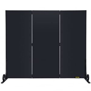 vevor fireplace screen, 47 x 34.3 inch, 3-panel iron freestanding spark guard with support, metal craft, broom tong shovel poker included, for fireplace decoration & protection, black