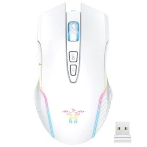 phnixgam rechargeable wireless gaming mouse, ergonomic rgb computer mouse with 2.4g receiver, rgb backlight, adjustable dpi up to 3600, 7 buttons (not programmable) for windows vista linux (white)