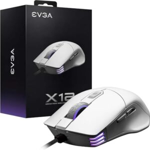 evga x12 gaming mouse, 8k, wired, white, customizable, dual sensor, 16,000 dpi, 5 profiles, 8 buttons, ambidextrous light weight, rgb, 905-w1-12wh-kr