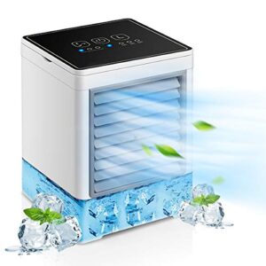 vivibyan personal air cooler, portable evaporative conditioner with 3 wind speeds touch screen small desktop cooling fan, mini fan for home, bedroom room, office, dorm, car, camping tent, new white