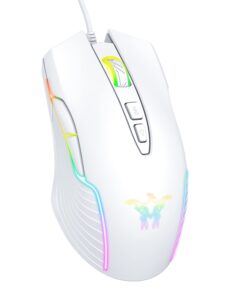 phnixgam wired gaming mouse, ergonomic rgb computer mouse with rgb backlight, adjustable dpi up to 6400, 7 programmable buttons for windows vista linux (white)