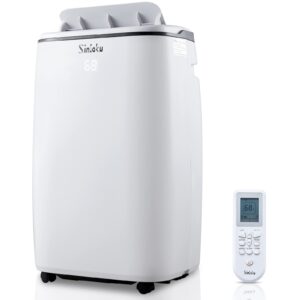 sinlaku portable air conditioner, dehumidifier, fan, for rooms up to 450 sq ft enabled 14,000 btu (10,000 btu sacc) with remote control, portable 3-in-1 air cooler