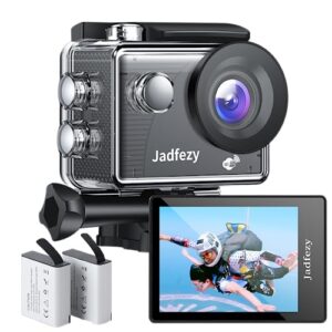 jadfezy wifi action camera ultra hd 1080p, 12mp sports camera wide-angle 2" lcd screen, 30m/98ft underwater waterproof camera with 2 batteries and accessories kit for helmet and bicycle etc.