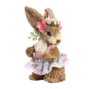 okngr easter bunny straw figurine, standing rabbit statue,handmade straw cute bunny ornament, easter day straw bunny figurine decor handmade ornaments gifts for home table decorations