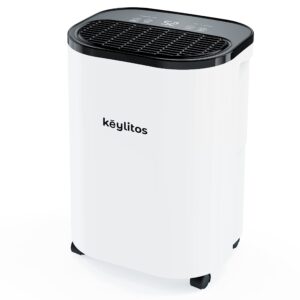 keylitos 12l day dehumidifiers for home and basements,quiet dehumidifier with drain hose, with digital humidity display, auto or manual drainage for large room, garage, bedroom, bathroom