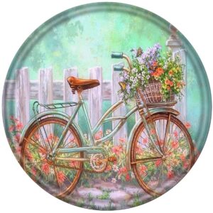 wzvzgz metal round tin sign bicycle and flowers retro art wall decor antique tin sign 12x12inch