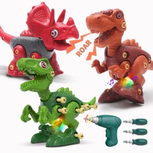 uniwa take apart dinosaur toys, dinosaur toys with dino roar, stem construction building toys for kids 3-5 5-7 with electric drill, party birthday easter gifts for 4 5 6 7 8 year old boys girls