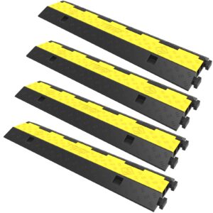 vevor cable protector ramp, 4 packs 2 channels speed bump hump, rubber modular speed bump rated 11000 lbs load capacity, protective wire cord ramp driveway rubber traffic speed bumps cable protector