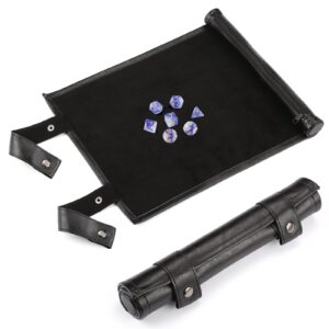 roselle 2 in 1 leather dice mat dice tray for dnd dice, scroll dice tray and rolling mat with zipper holder, compatible with dnd d&d dungeons & dragons game(black，only mat)