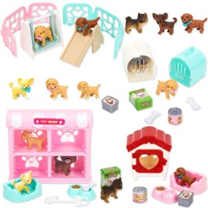 tqqfun 32 pcs dog figures pet pretend play toys educational toy for girls and boys, pet pretend play toys, realistic detailed pet care center play set, puppy toys for boys and gilrs.