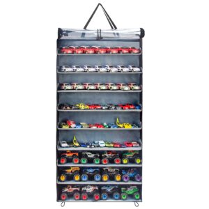 kislane display case compatible with toy cars, matchbox cars, monster trucks, dustproof hanging display case for toy cars, matchbox cars, monster trucks (rectangular-black)