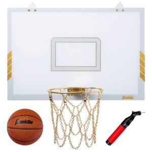 franklin sports mini basketball hoop - premium gold chrome wall mounted backboard mini hoop with rim + net - ball included - perfect bedroom accessory