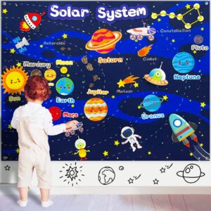 utktouko 40pcs solar system planets toys felt flannel board story set for kids 3.5 ft preschool early learning interactive storytelling play kit reusable wall hanging space toys gift for toddlers