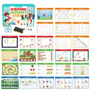 preschool learning activities educational games, busy book-learn alphabet number line tracing drawing with 16 activity mats 4 markers montessori toys for toddlers homeschool supply ideal gift for kids