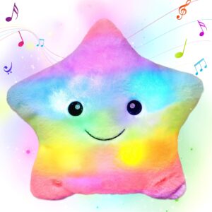 cuteoy 13" musical rainbow star plush pillow glowing twinkle night light stuffed animal led toys adjustable volume birthday for girls boys