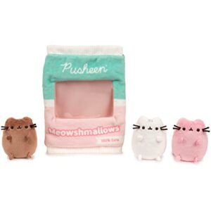 gund pusheen meowshmallows bag of treats with removable mini plush, stuffed animals for ages 8 and up, pink/green, 7.5”