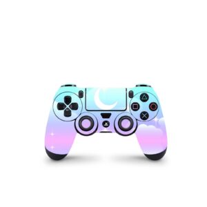 zoomhitskins compatible with ps4 controller skin, cartoon pink blue moon cloud anime kawaii cute, durable, vinyl, made in the usa