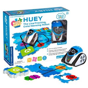 thames & kosmos huey: the line-tracking, color-sensing robot | screen-free coding & robotics kit for ages 5+ | pre-built robot w/color sensor, puzzle-shaped coding discs | no smart device required