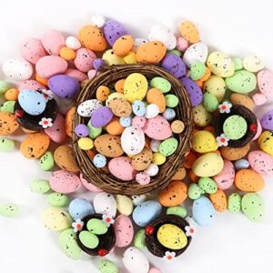 sunxa 100pcs artificial bird eggs craft diy easter decoration fake nest eggs for wedding party decorative photography prop assorted color for home decor garden ornaments (a(6.81x5.11in))