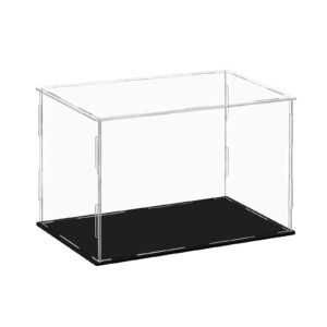 clear acrylic display case,self-assembly display box with black acrylic base,countertop box cube organizer stand riser dustproof protection showcase for action figures toys collectibles(9.5x8x8 inch)