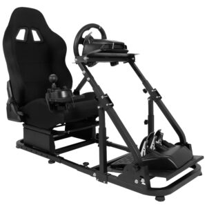 minneer immersion racing simulator cockpit/with black seat/fit for thrustmaster,fantec,logitech g25,g29,g92,g923 /height adjustable gaming steering wheel stand/wheel&pedals not included