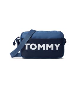 tommy hilfiger erin ii camera crossbody bold logo color-block nylon charcoal blue multi one size