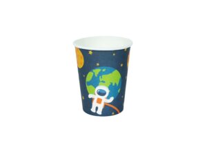 merrilulu space party cups, 12 ct | paper cups | outer space party tableware | astronaut, rocket ship, planet, nasa