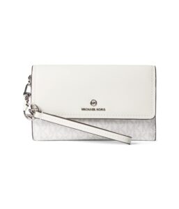 michael kors jet set charm large flap phone wristlet bright white one size