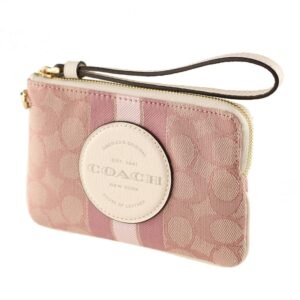 coach women's boxed dempsey corner zip wristlet in signature jacquard with coach patch and stripe