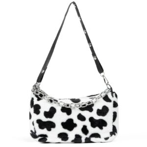 veediyin fluffy bag cute tote bags crossbody bags handbag plush faux fur animal print purses for women (white nn)