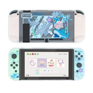 geekshare matte protective case slim cover case compatible with nintendo switch only - shock-absorption and anti-scratch - shark party