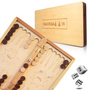 nard 12-inch wooden backgammon travel set for adults and kids - durable wood with minimal design, portable and easy to take on the go, with metal magnet closure - game instruction included