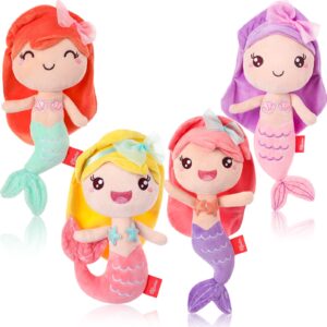 civaner 4 pcs 7.8" mermaid stuffed animal mermaid plush toys for girls ocean princess dolls mermaid birthday decorations for women(cute style)