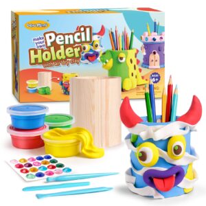 drama planet arts and crafts kit for kids, make your own pencil holder with air dry clay, modeling clay for kids, gift for boys and girls ages 6 7 8 9 10 years old and up