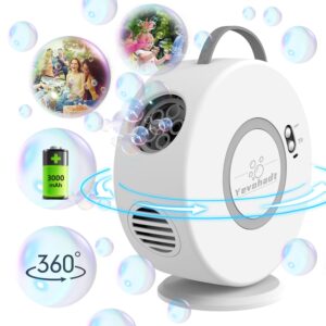 bubble machine for kids toddlers,automatic bubble blower rechargeable, 90° 360° auto rotatable portable bubble maker electric bubbles toy for 3 4 5 year old, outdoor wedding party birthday gifts