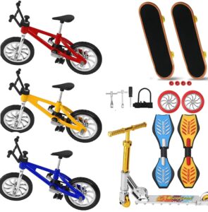 krealightioo 18pcs mini finger toys set, finger skateboards, finger bikes, mini scooters and matched wheels and tools accessories toys gifts for party favors