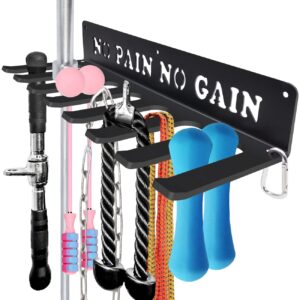 gym home rack 8 hook heavy-duty wall-mounted organizer multi-purpose workout gear wall hanger storage for resistance bands jump ropes lifting belt fitness bands barbells carabiners included