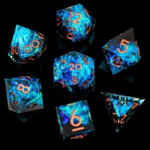 sharp edge dnd dice set handmade 7 accessories dice for dungeons and dragons ttrpg games, multi-sided rpg polyhedral resin sharp edge dice roleplaying games shadowrun pathfinder mtg