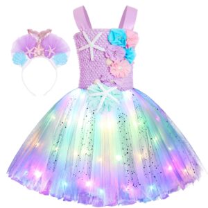 koatobbor girls mermaid costume mermaid tutu dress color led light up for halloween birthday party 3-8years