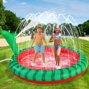 aitbay kids sprinklers for outside, 68'' splash pad for toddlers and baby pool water toys gifts for 3-12 year old boys girls, summer outdoor sprinkler pad water toys fun for children (watermelon)