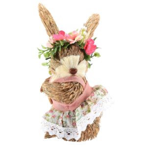 yireaud 1 pcs easter straw rabbit easter bunny figurine decoration easter bunny statue artificial animal model sculpture standing straw woven bunny ornament for home garden spring decor