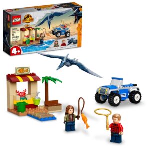 lego jurassic world pteranodon chase 76943 dinosaur toy set with 2 minifigures and buggy car, gift idea for kids 4 plus years old