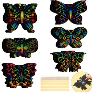 landhoow butterfly scratch cards for kids scratch crafts art card rainbow summer scratch card butterfly party favors for diy crafts home decoration project, 6 styles (24 pcs)