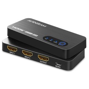 hdmi 2.1 switch 8k, avidgram hdmi switcher 2 in 1 out, 2 port 4k 120hz auto hdmi selector hub support 8k@60hz 48gbps, compatible with xbox series x, ps4 pro, ps5, uhd tv, monitor, projector