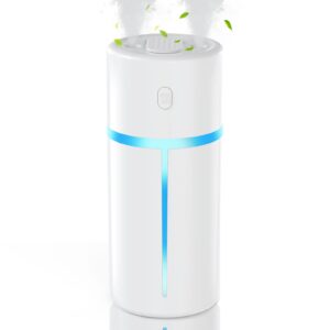 humidier portable car humidifiers, cool mist small humidifiers, usb 7 color night lights waterless auto shut-off quiet humidifier for personal travel car office room,300ml (white)