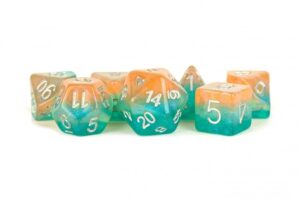 metallic dice games poly set layered stardust sunset w/silver (7)