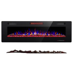 cowsar r.w.flame 6 pieces logs in the slot of the 60in recessed and wall-mounted fireplace - synthetic resin log decoration for indoor fireplaces e