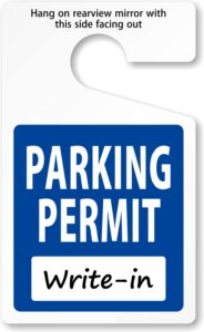 smartsign (pack of 10) write-in parking permit | 5 x 3 inch 20 mil plastic, standard rearview mirror hang tags, blue, black and white